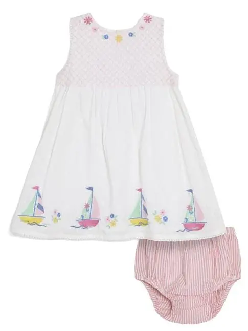 JOJO MAMAN BEBE Boat Appliqué Smocked Dress - White