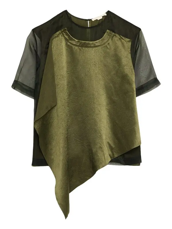 JASON WU Organza And Crinkled Satin T-shirt - Dark Fern