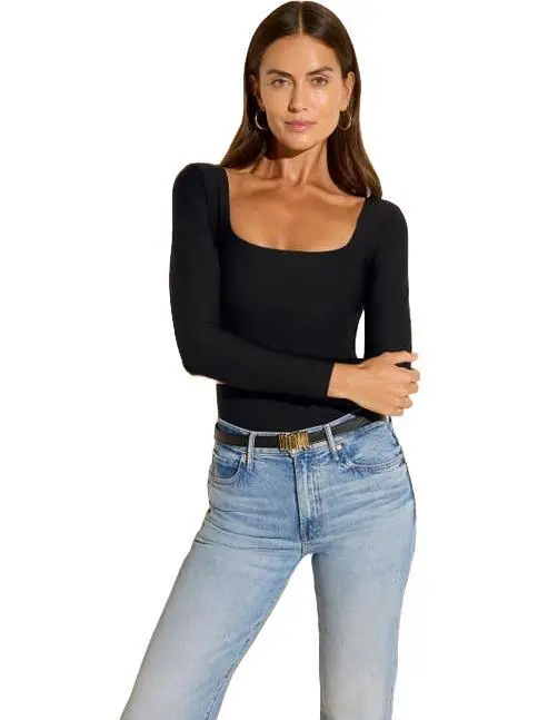 STYLEST Long Sleeve Snapped Top - Caviar