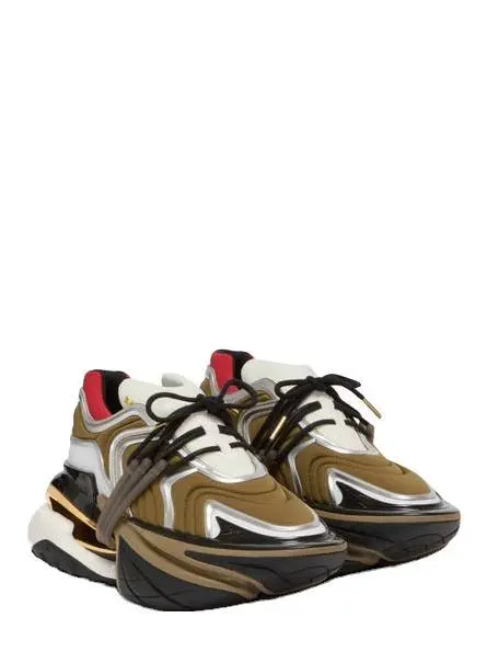 Balmain Unicorn Wave Trainers In Neoprene And Calfskin - Khaki