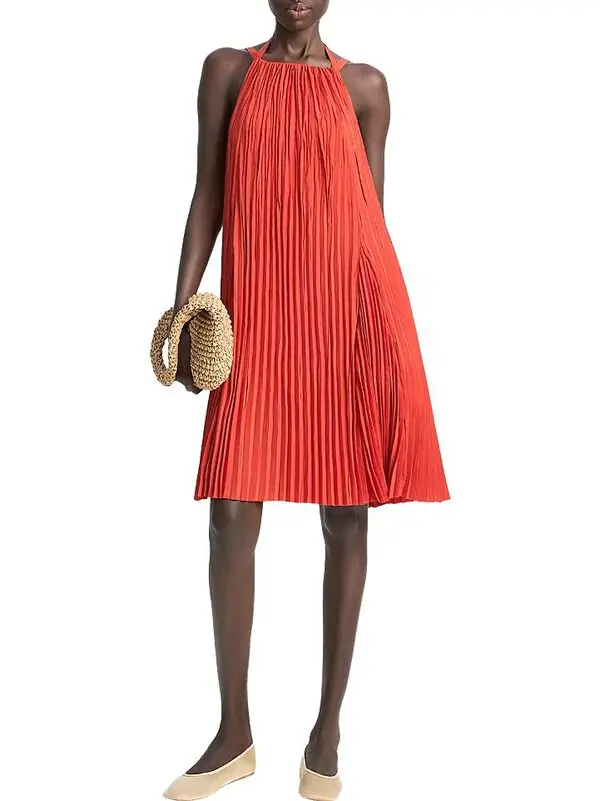Vince A-line Pintucked Pleated Dress - Brick Rose