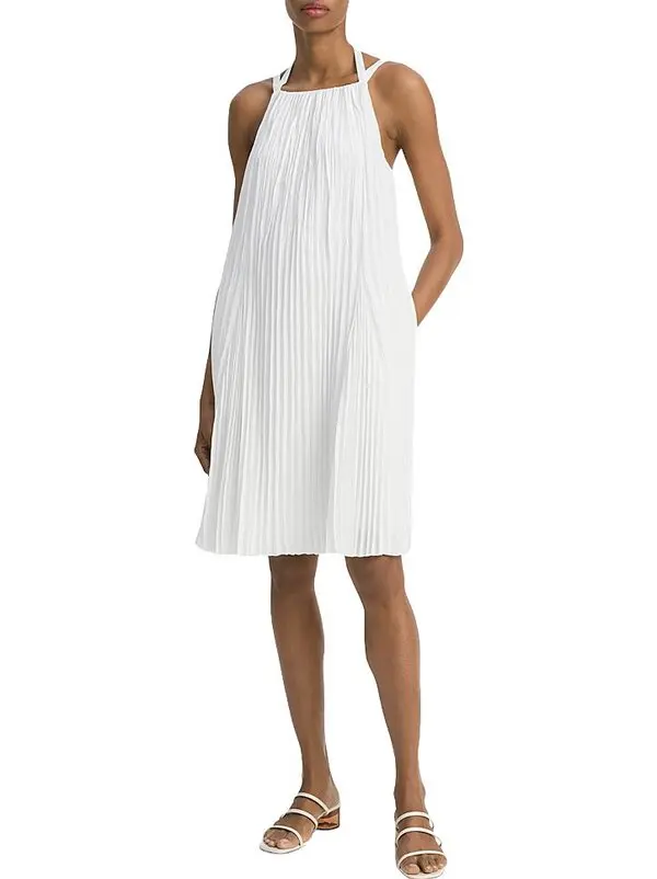 Vince A-line Pintucked Pleated Dress - Off White