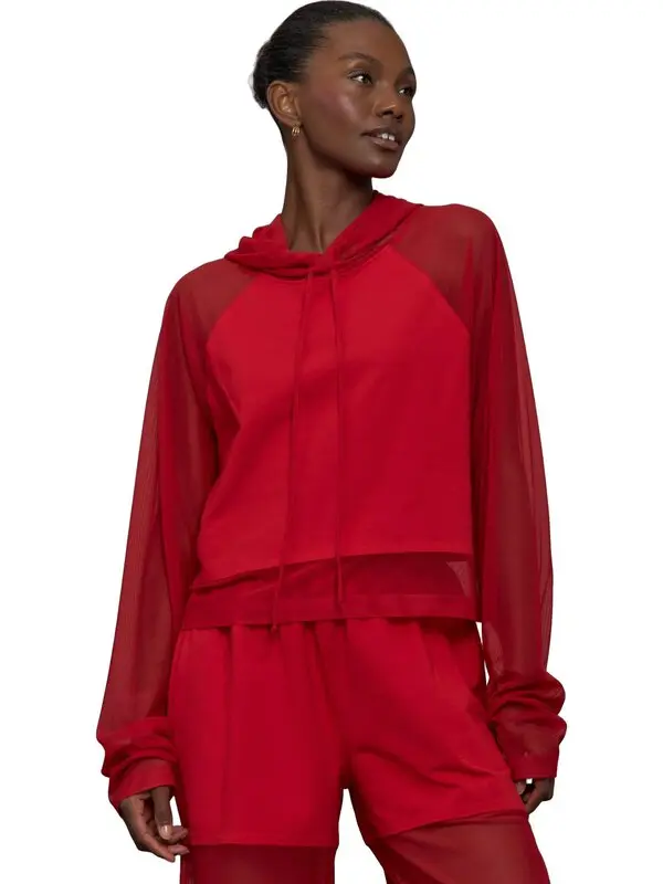 Norma Kamali Oversized Raglan Sleeve Hooded Cropped Top - Tiger Red