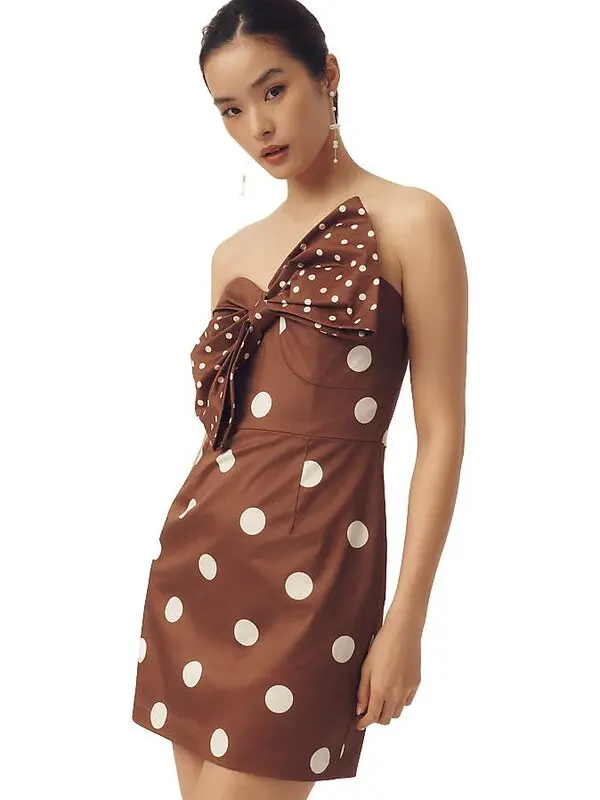 HUTCH Strapless Bow Mini Dress - Brown Dot