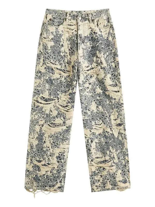 Acne Studios 1981 U Distressed Monogram Loose Fit Jeans - Mid Blue