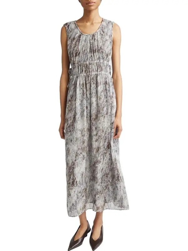 Lafayette 148 New York Speckled Glaze Print Sleeveless Georgette Maxi Dress - Brown/ Pearl Multi