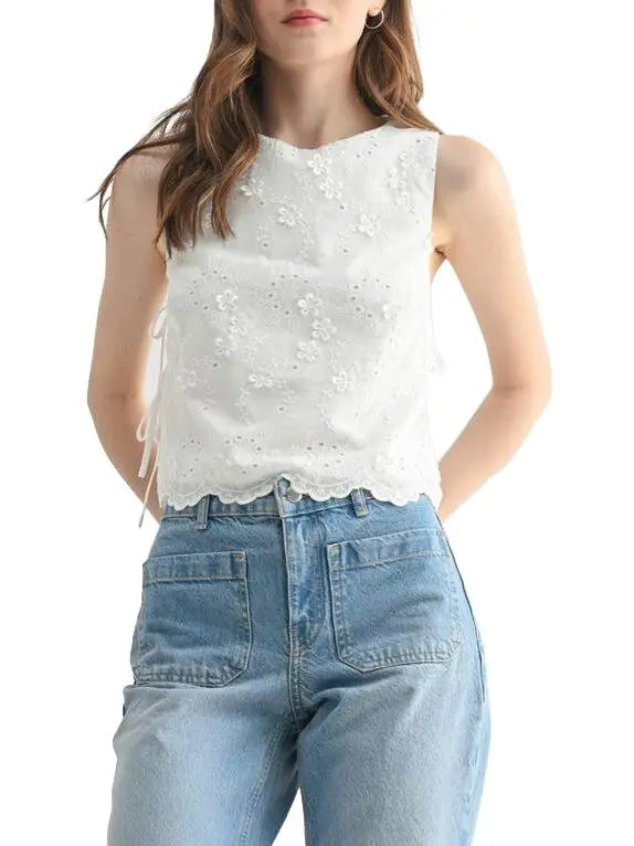 ALL IN FAVOR Floral Eyelet Cotton Blend Tank - Off White