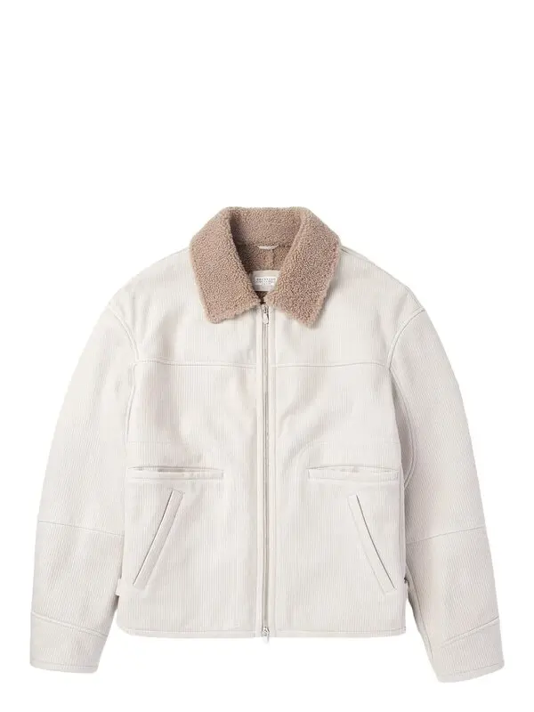 Brunello Cucinelli Slim-fit Ribbed Shearling Jacket - Neutrals