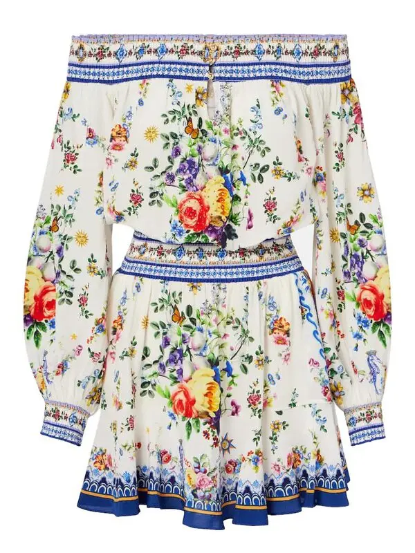 Camilla Printed Silk Crêpe Minidress - White