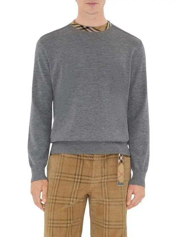Burberry Check Trim Wool Sweater - Grey