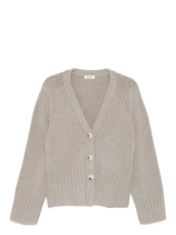 Soft Goat Cashmere V-neck Cardigan - Light Grey