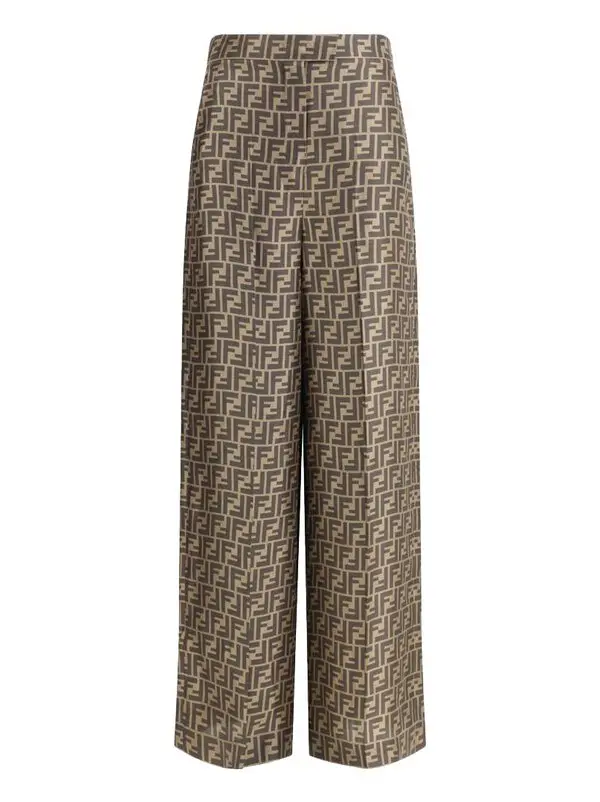 Fendi Monogram Silk Palazzo Pants - Brown