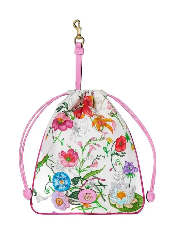 Gucci Minuet Pouch Charm In Flora Print Fabric - White