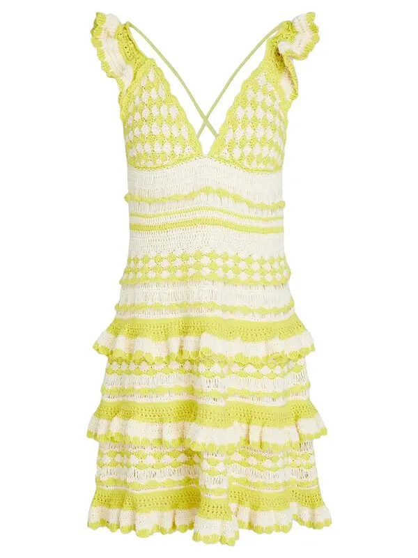 Zimmermann Ruffled Crocheted Mini Dress - Chartreuse