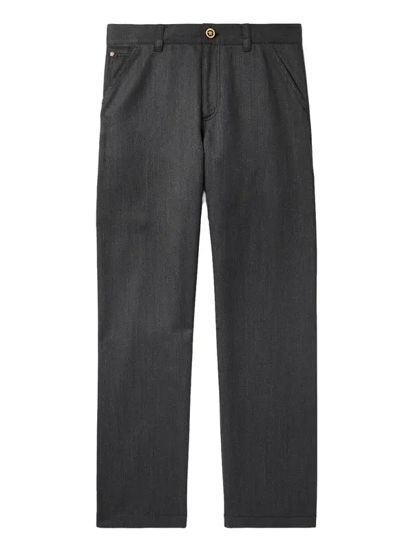 Versace Straight-leg Wool-mouliné Trousers - Gray