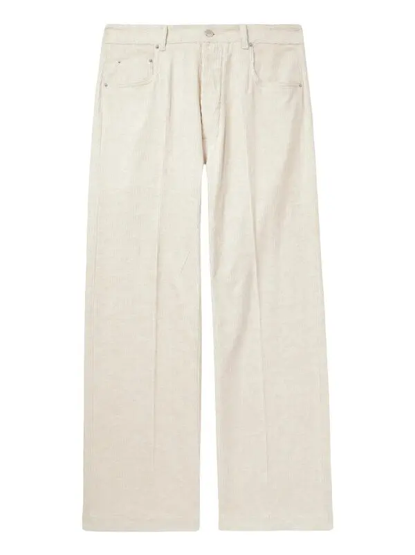 Rick Owens Geth Wide-leg Cotton And Linen-blend Corduroy Trousers - Neutrals