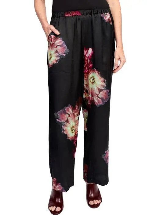 Alembika Dark Bloom Printed Pull-on Pants - Black