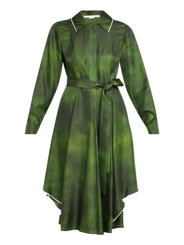 JASON WU Smudged Canvas Silk Twill Midi Shirtdress - Dark Fern