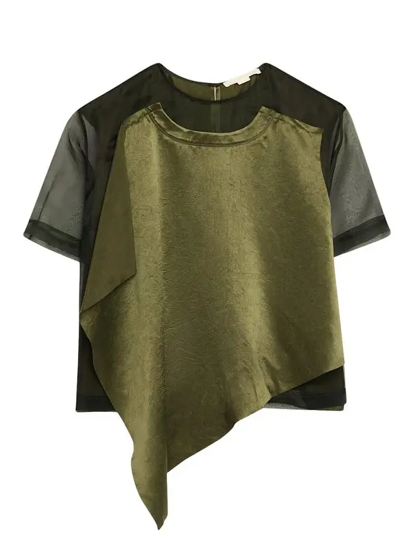 JASON WU Organza And Crinkled Satin T-shirt - Dark Fern