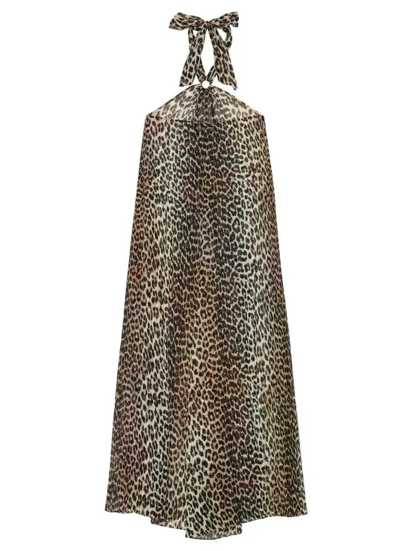GANNI Leopard-print Halter Dress - Neutrals