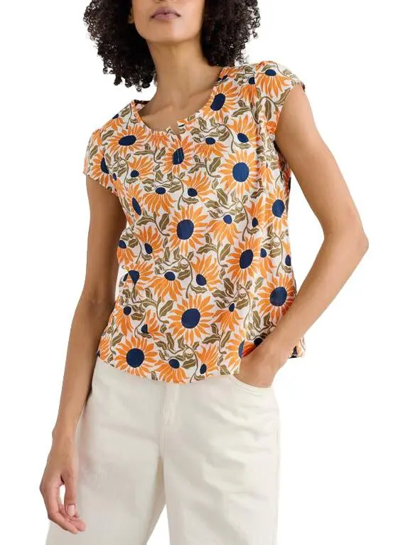 SEASALT CORNWALL Garden Gate Floral Organic Cotton Voile Top - Bold Sunflower Daylily