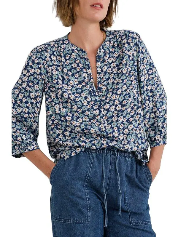 SEASALT CORNWALL Printed Blouse - Screenprint Daisy Marine