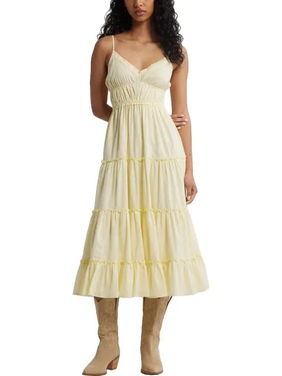 Bp. Ruffle Tiered Cotton Midi Dress - Yellow Frost