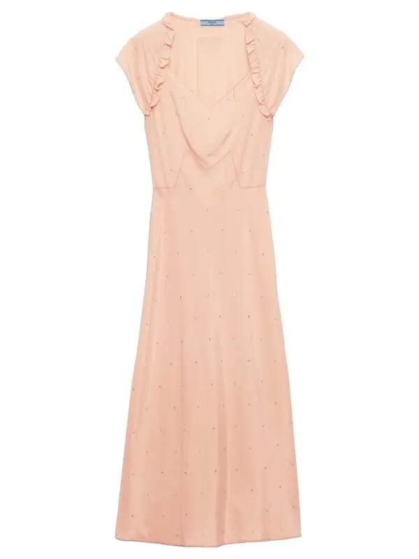 Prada Embroidered Habutai Silk Dress - Apricot