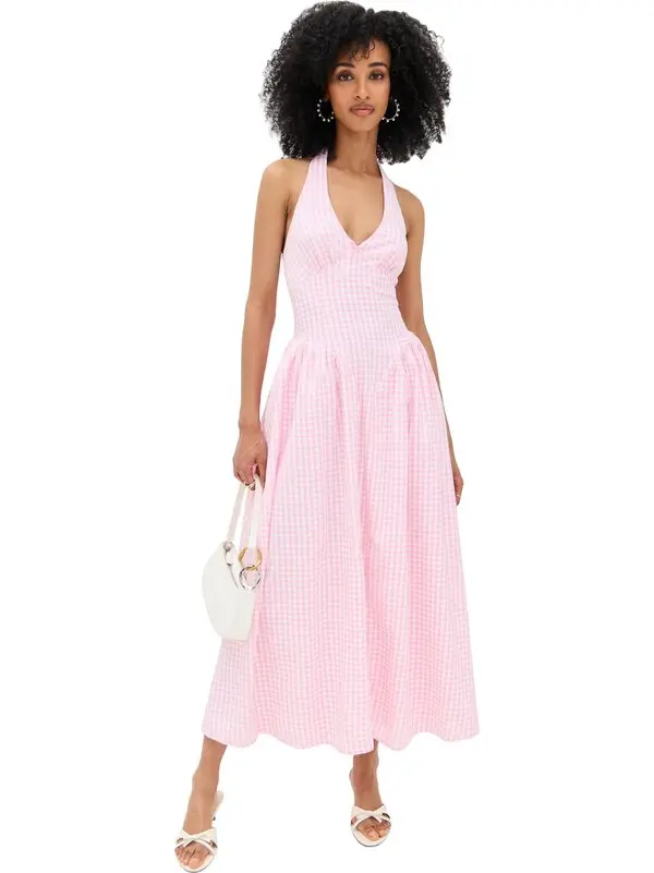 RUNAWAY THE LABEL Alicia Midi Dress - Pink Gingham