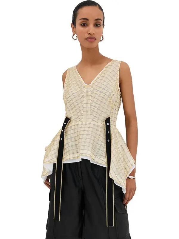 3.1 Phillip Lim Plaid Organza V-neck Top - Hay Multi