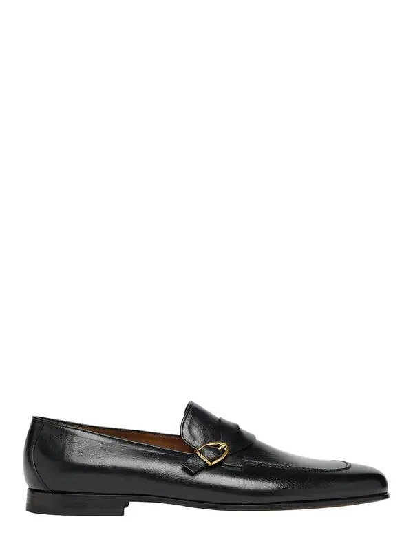 TOM FORD Gigi Grained Leather Twisted Buckle Loafers - Black