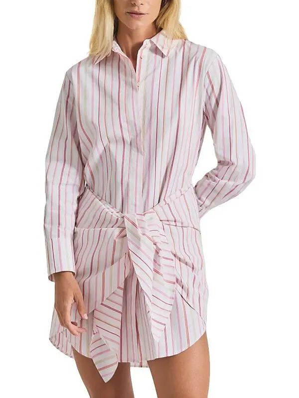 Derek Lam 10 Crosby Striped Waist Tie Shirt Dress - White/pink