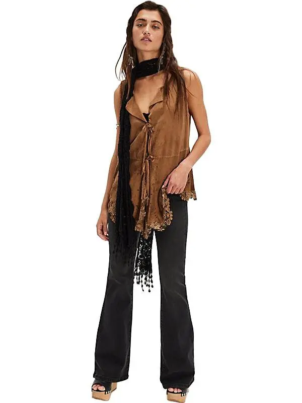 NIGEL PRESTON Lace Trim Suede Bolero - Mushroom