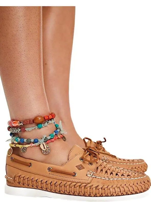 Sperry 2-eye Woven Leather Boat Shoes - Tan