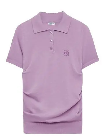 Loewe Anagram-embroidered Slim-fit Stretch Cashmere And Silk-blend Polo Shirt - Lilac