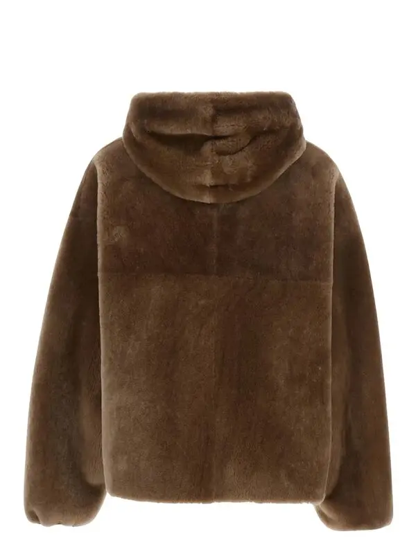 BLANCHA Reversible Shearling Jacket With Hood - Brown
