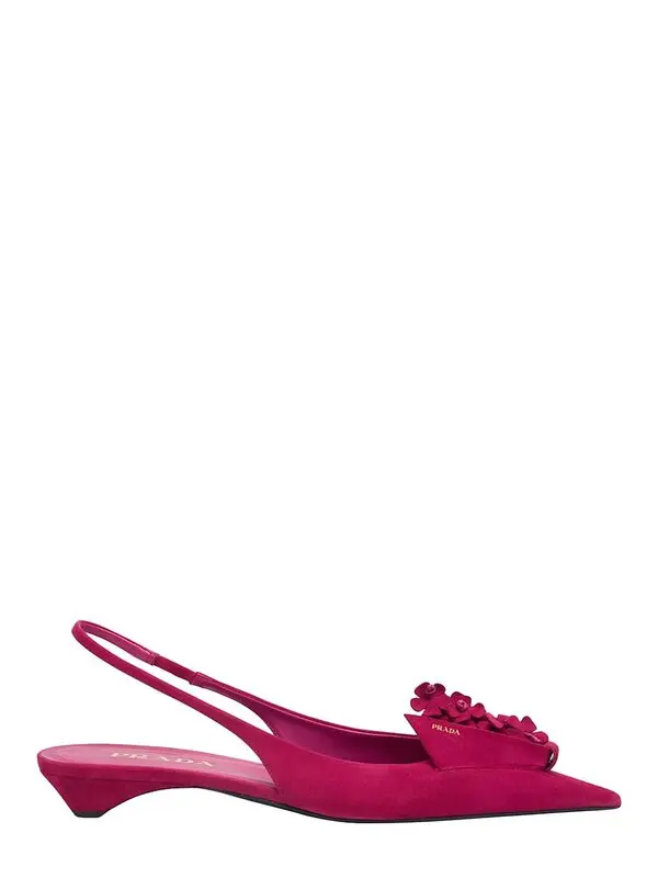 Prada Suede Flower Slingback Pumps - Moro