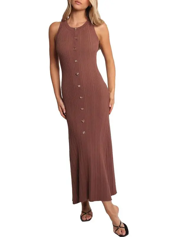 PETAL & PUP Lyon Maxi Knit Dress - Chocolate Brown