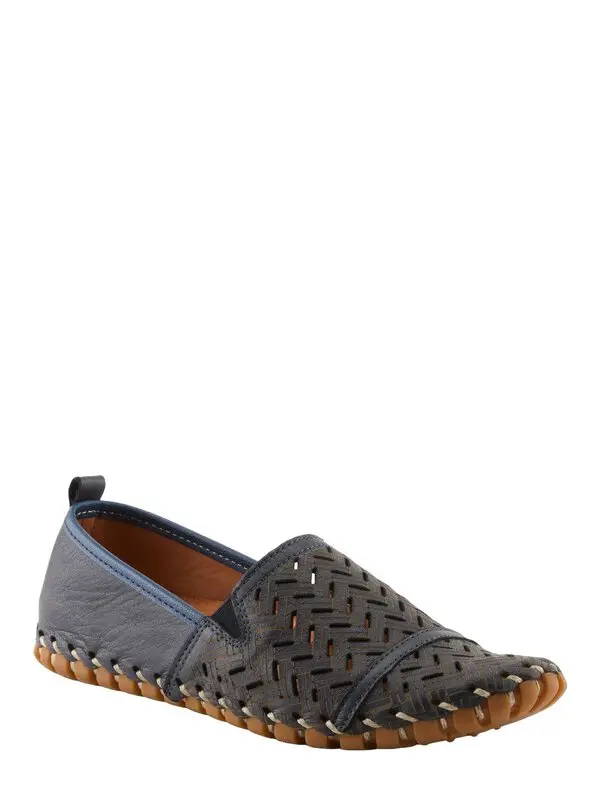 SPRING STEP SHOES Kapri Perforated Leather Flats - Navy