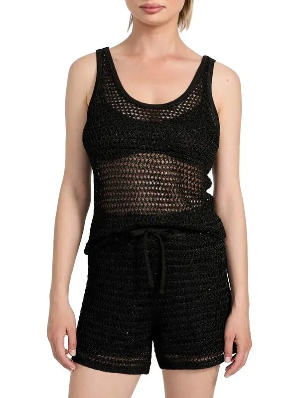 Guess Ava Open Stitch Tank - Jet Black Multi