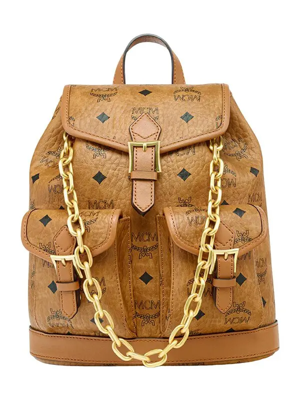 Mcm Aren Mini Visetos Backpack - Cognac