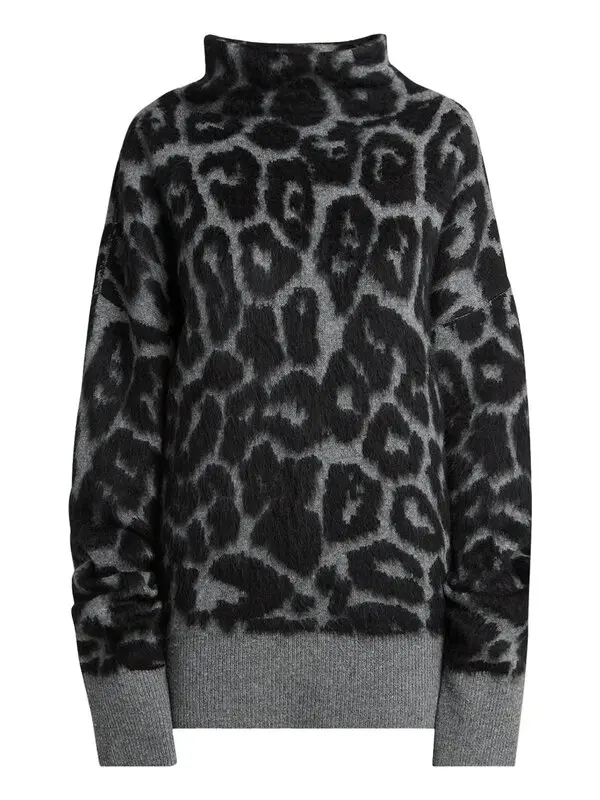 Stella McCartney Leopard Jacquard Oversized Wool Turtleneck - Blackgrey