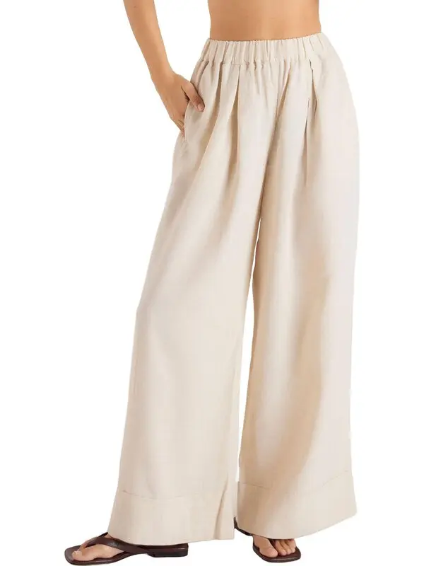 Lounge Linen Blend Wide-leg Trousers - Cream
