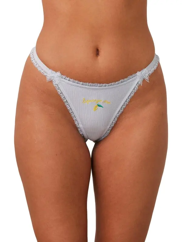 Lounge Embroidered Ribbed G-string - Blue