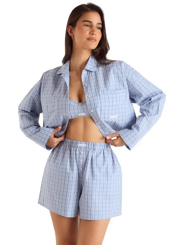 Lounge Checked Cotton Cropped Shirt - 8