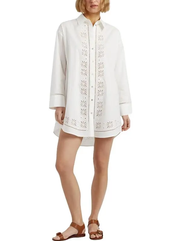 Chinti & Parker Cotton Broderie Shirt Dress - Cream