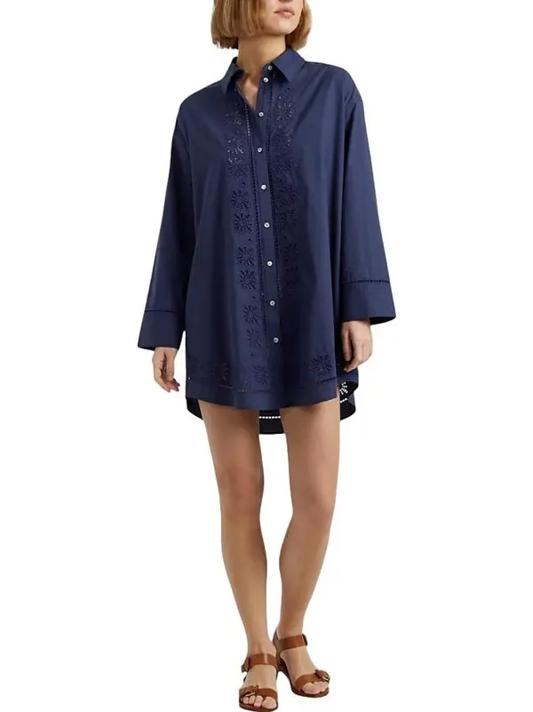 Chinti & Parker Cotton Broderie Shirt Dress - Navy