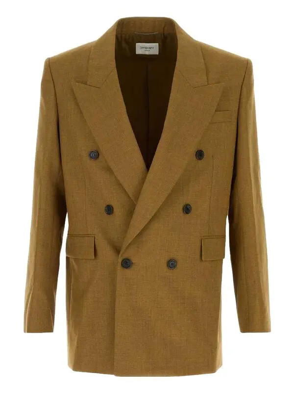 Saint Laurent Khaki Wool Blazer - Silver
