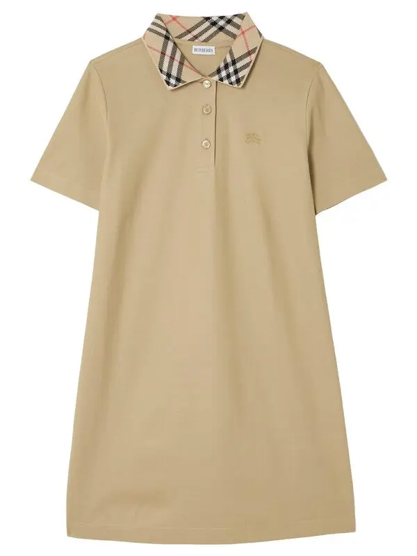 Burberry Checked Embroidered Cotton-piqué Mini Dress - Neutrals