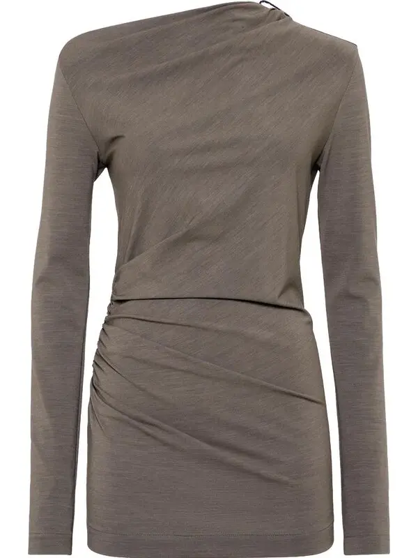Brunello Cucinelli Ruched Techno Wool Jersey T-shirt - Mud